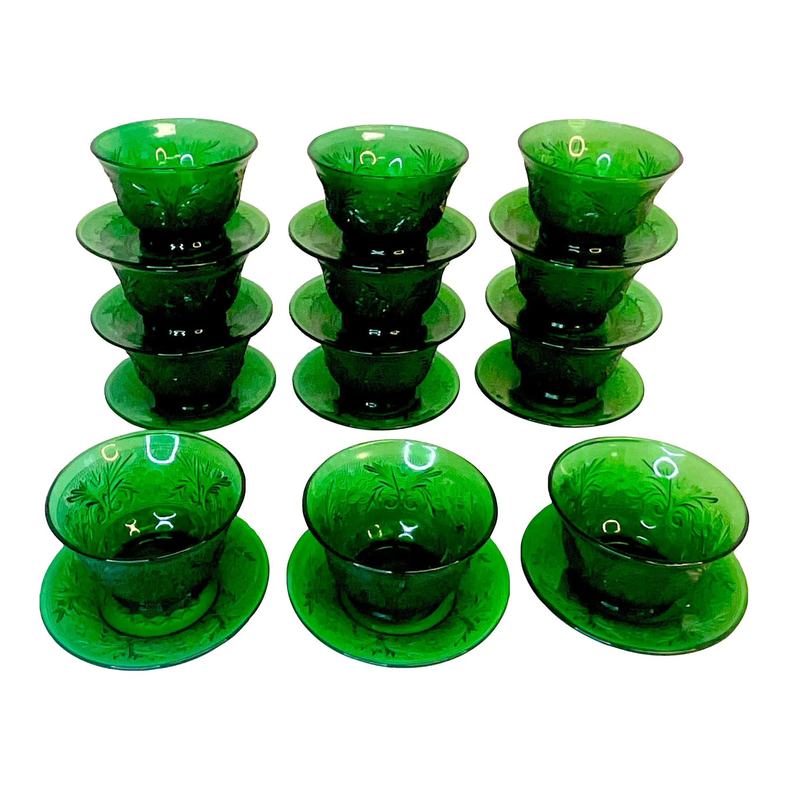 Antique Americana Art Deco Sandwich Glass Co. Pressed Oatmeal Cups ...