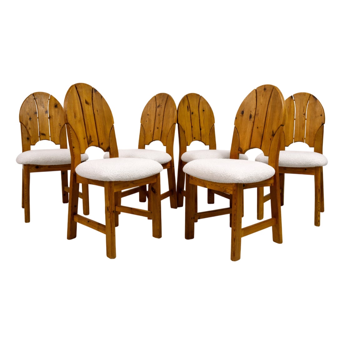 Vintage Scandianavian Dining Chairs in Pine and Boucle, 1970s, Set of 6 ...