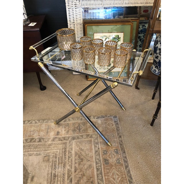 Steel Brass & Glass Tray Table on Stand | Chairish