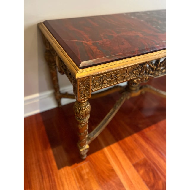 1990s Vintage Rococo Italian Gold Wood Granite Console Table | Chairish
