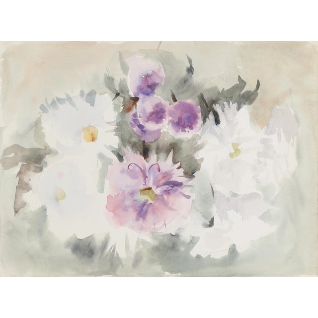 1960s "White and Purple Flowers P1.10" Watercolor Painting by Eve ...