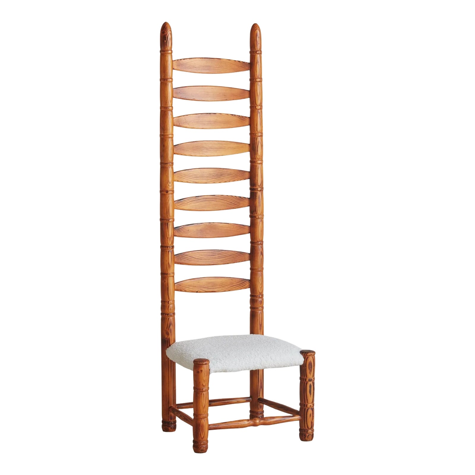 Scandinavian Oak Ladderback Chair in Ivory Teddy, 1960s | Chairish