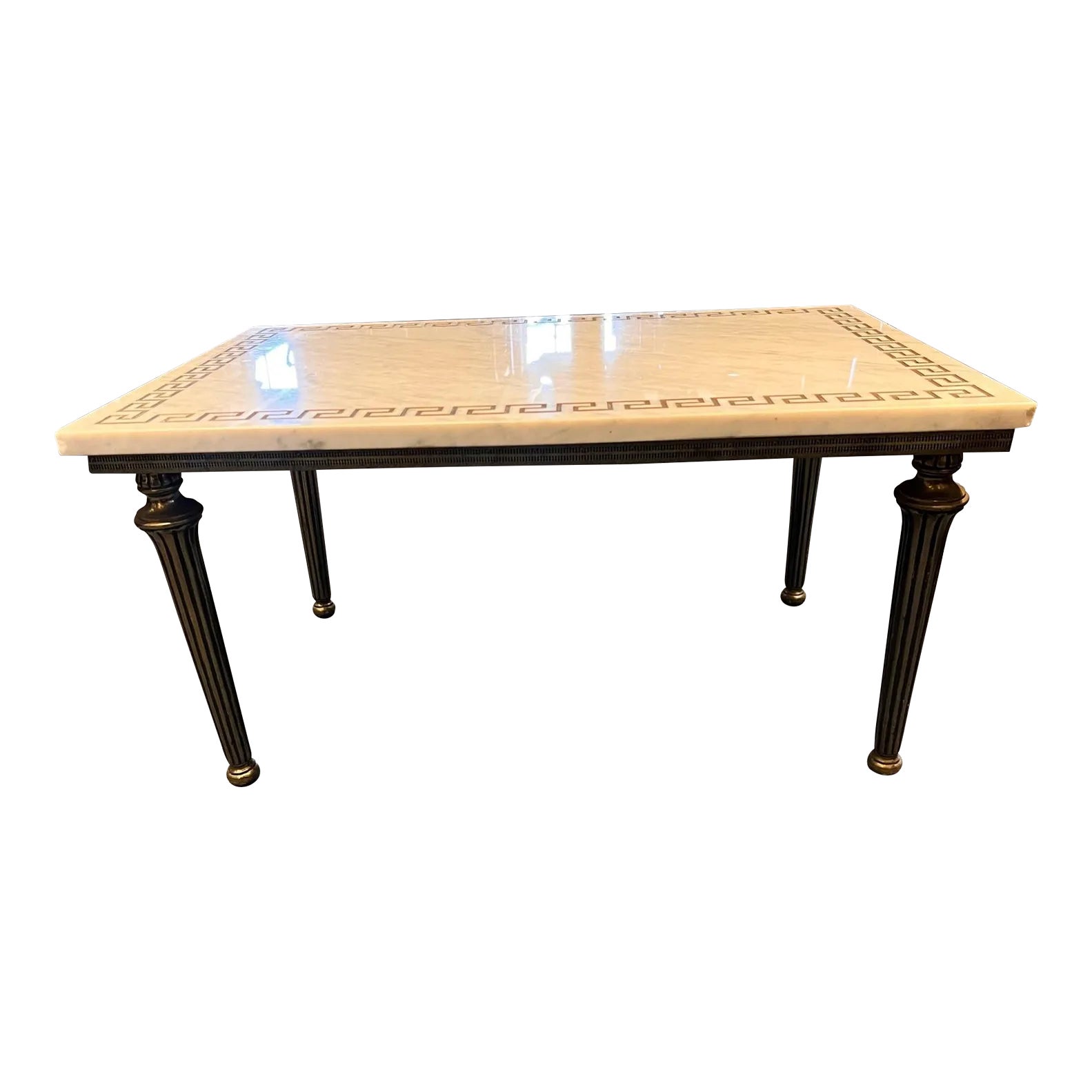 1980s Small Marble Top Coffee Table With Greek Keys | Chairish