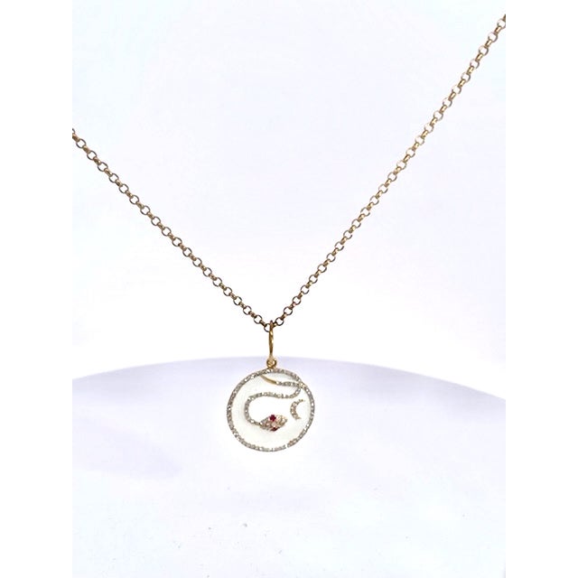 1970s Snake Pendant Diamond Ruby Crescent 14k | Chairish