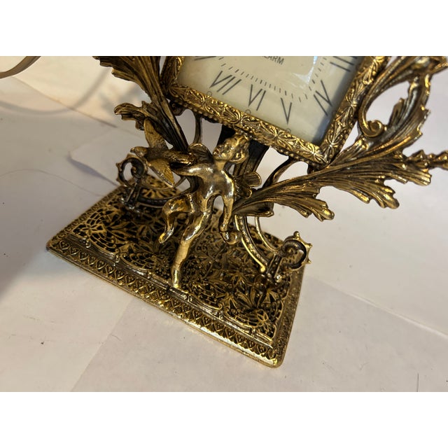Vintage Rococo Style Cast Metal Gold Gilded Mantle Clock With Cherub ...