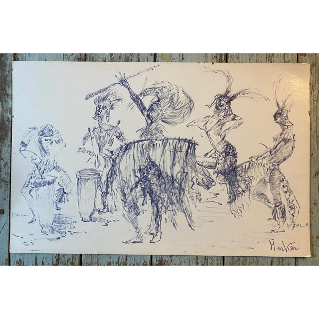 1960s Alexandra Merker Watusi Dancer African Drawing | Chairish
