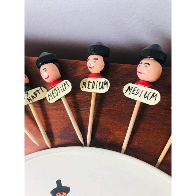 Mid Century Modern Kitschy Lithograph Metal Bbq Platter and Wood Meat ...