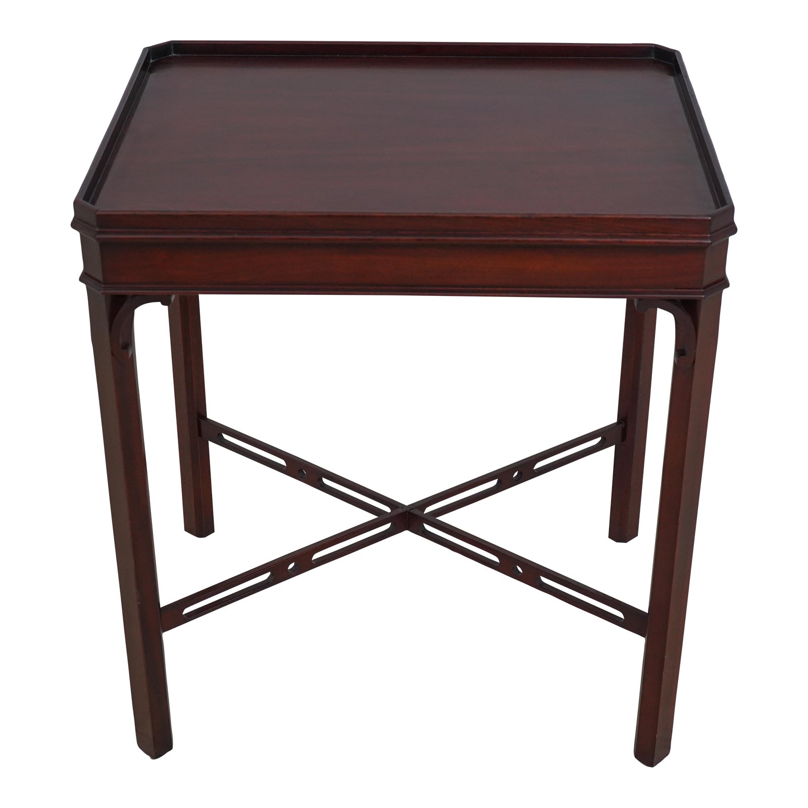 Councill Mahogany Chippendale Style Stretcher Base Lamp Table | Chairish