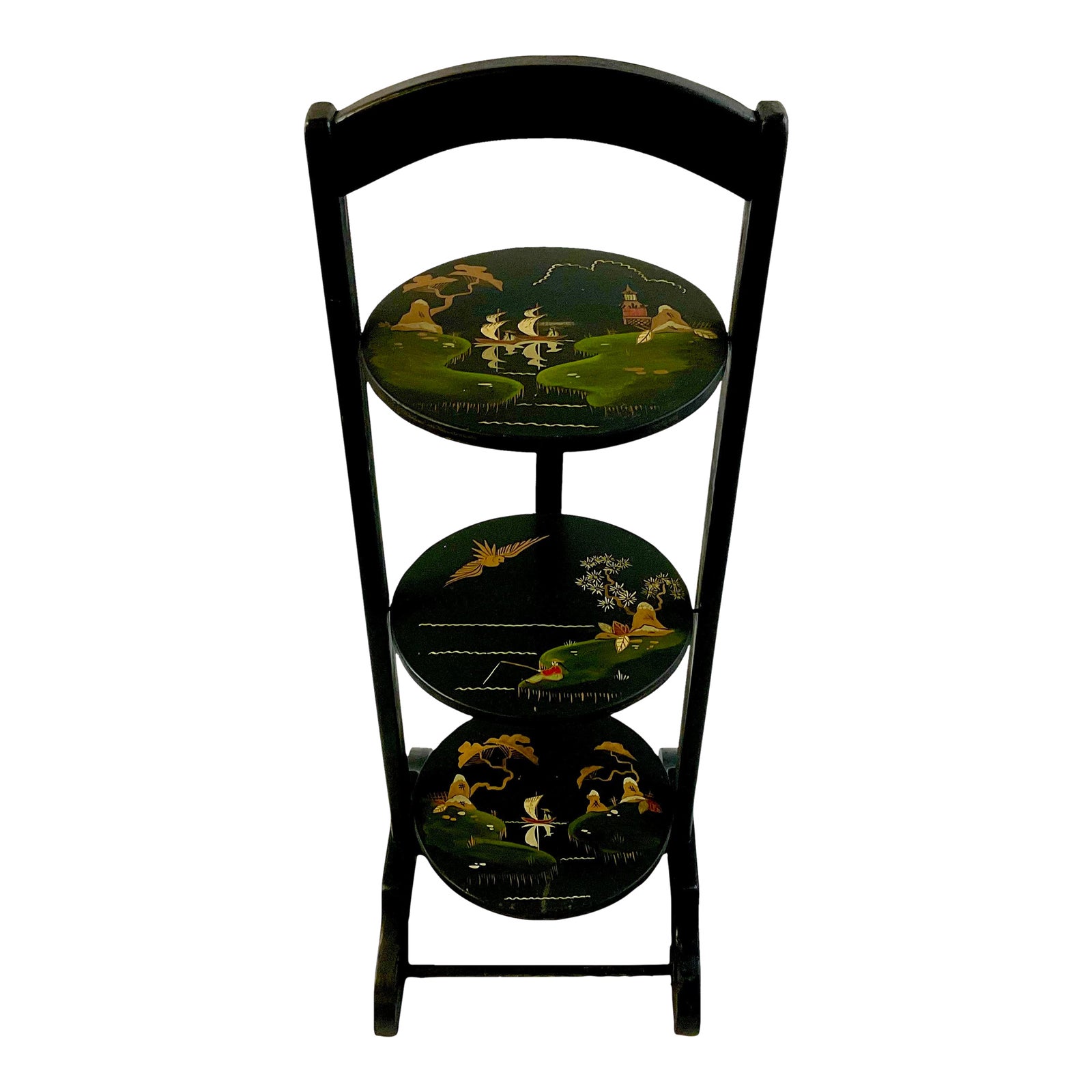 Vintage Chinoiserie Ebonized Black Three Tier Pie, Desert Table Stand ...