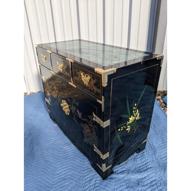 Late 20th Century Asian Black Lacquer Hand-Painted Chinoiserie Granite ...