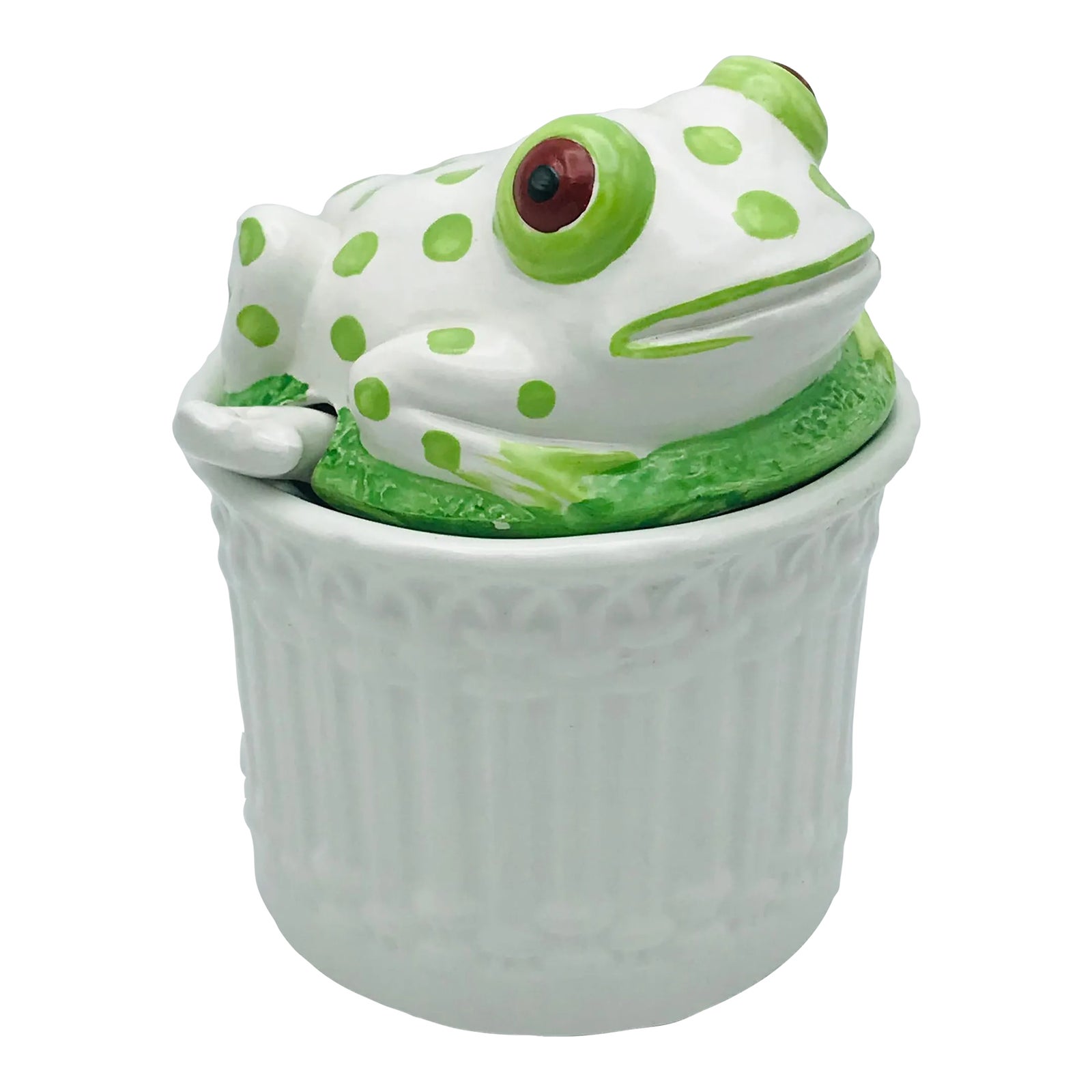 Vintage Italian Pottery Frog Jam or Mustard Jar With Spoon | Chairish