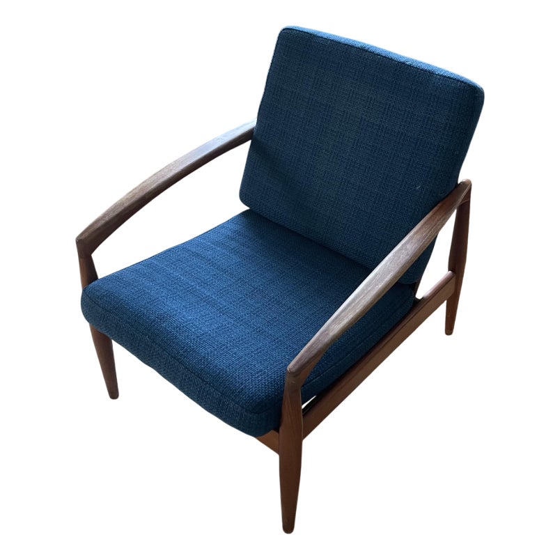 Danish Teak Paper Knife Lounge Chair in Blue by Kai Kristiansen for ...