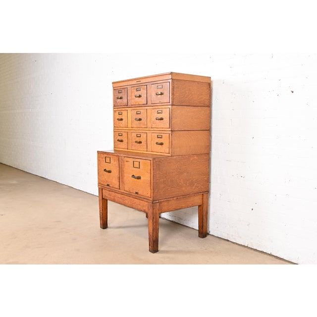 Antique Arts & Crafts Tiger Oak 11-Drawer Library Card Catalog File ...