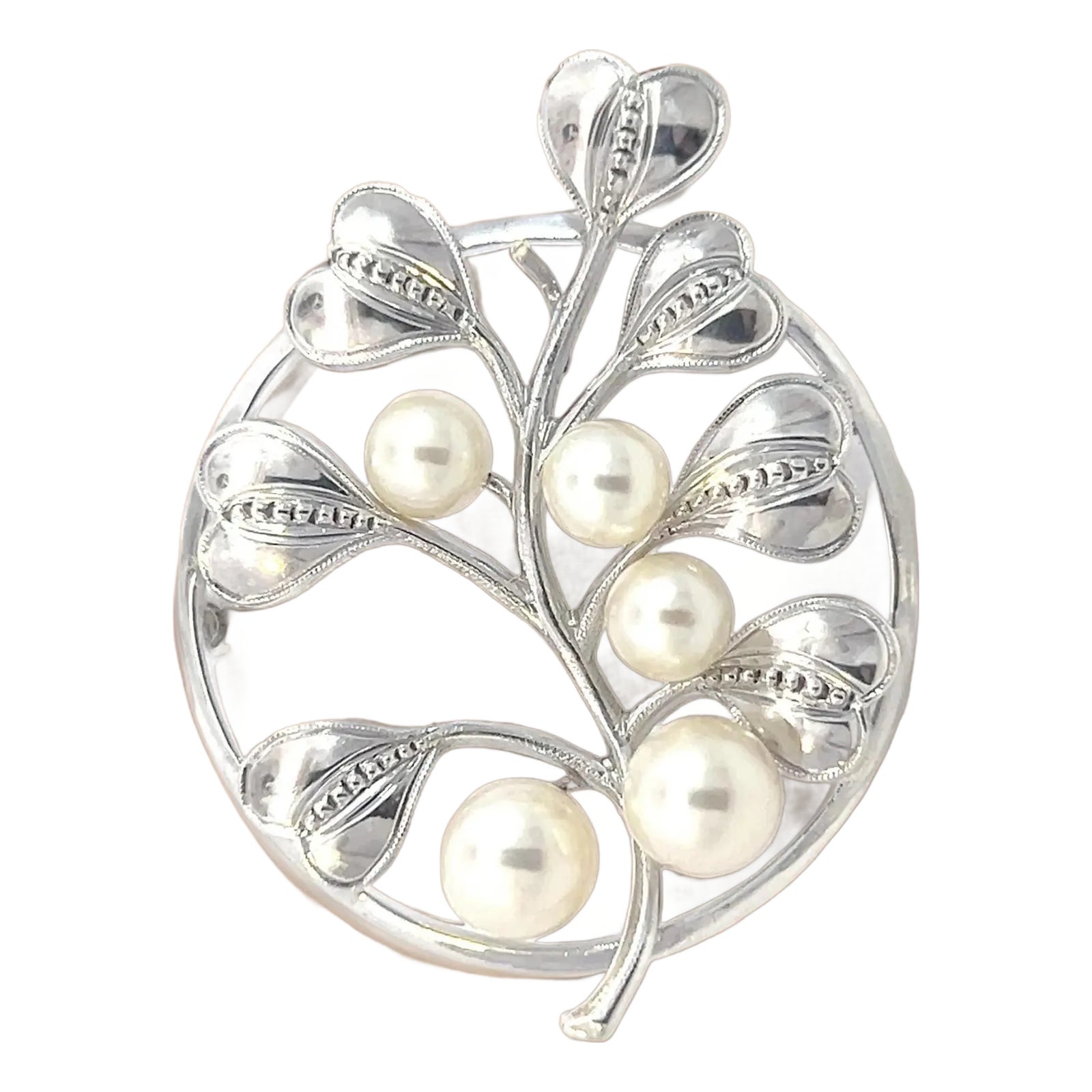1990s Mikimoto Estate Akoya Pearl Circular Flower Brooch Pin Sterling ...