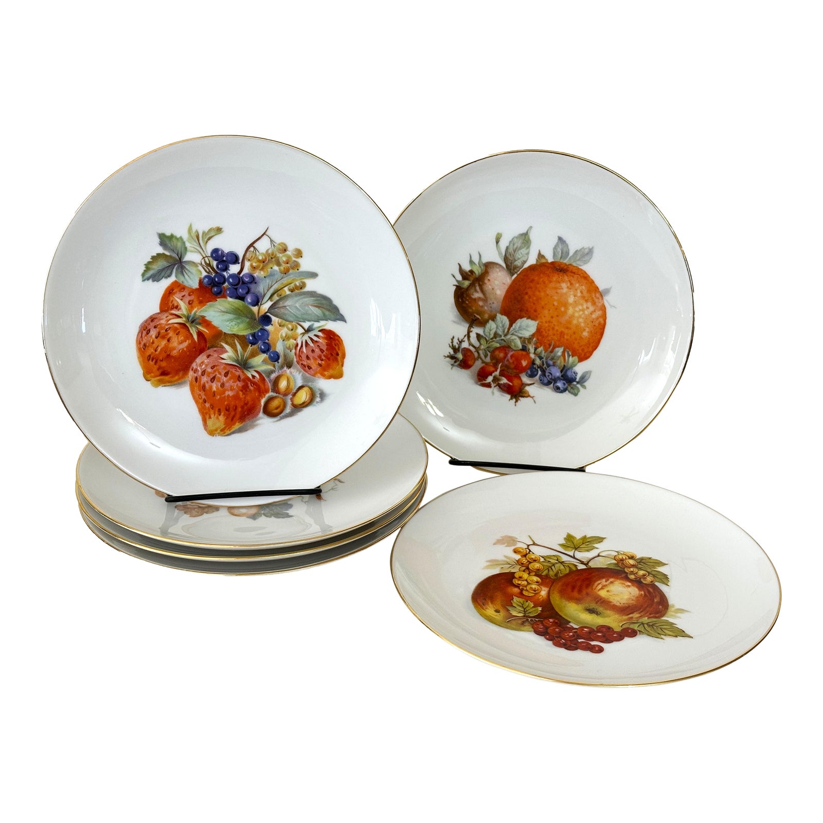 1940's German Porcelain Fruit Plates – Set of Six Decorative Dessert ...