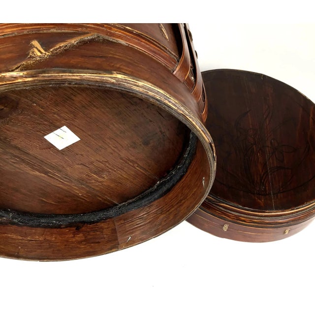 1900s Chinese Flat Reed Wood Wedding Basket | Chairish