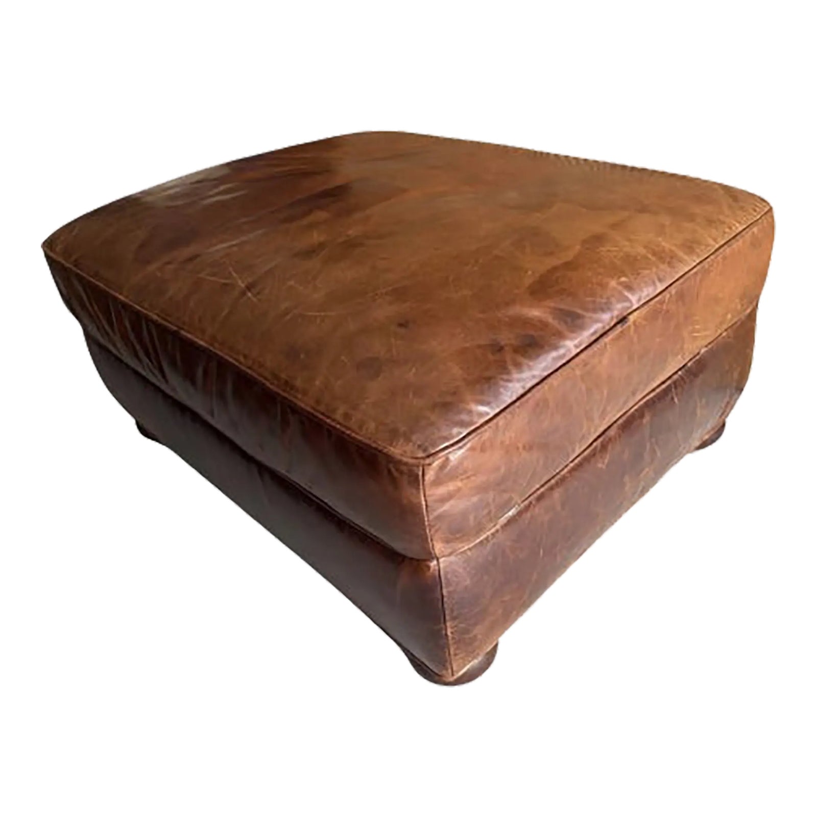Rh Original Lancaster Leather Ottoman in Cocoa/Down | Chairish