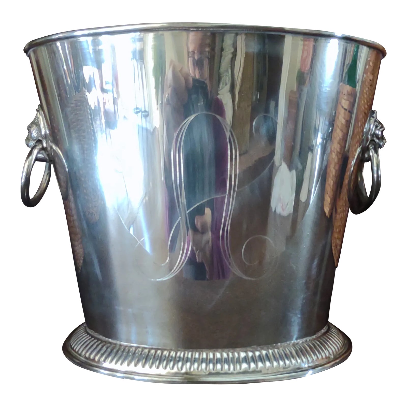 Vintage Silver-Plated Ice Bucket With Lions Head Handles | Chairish