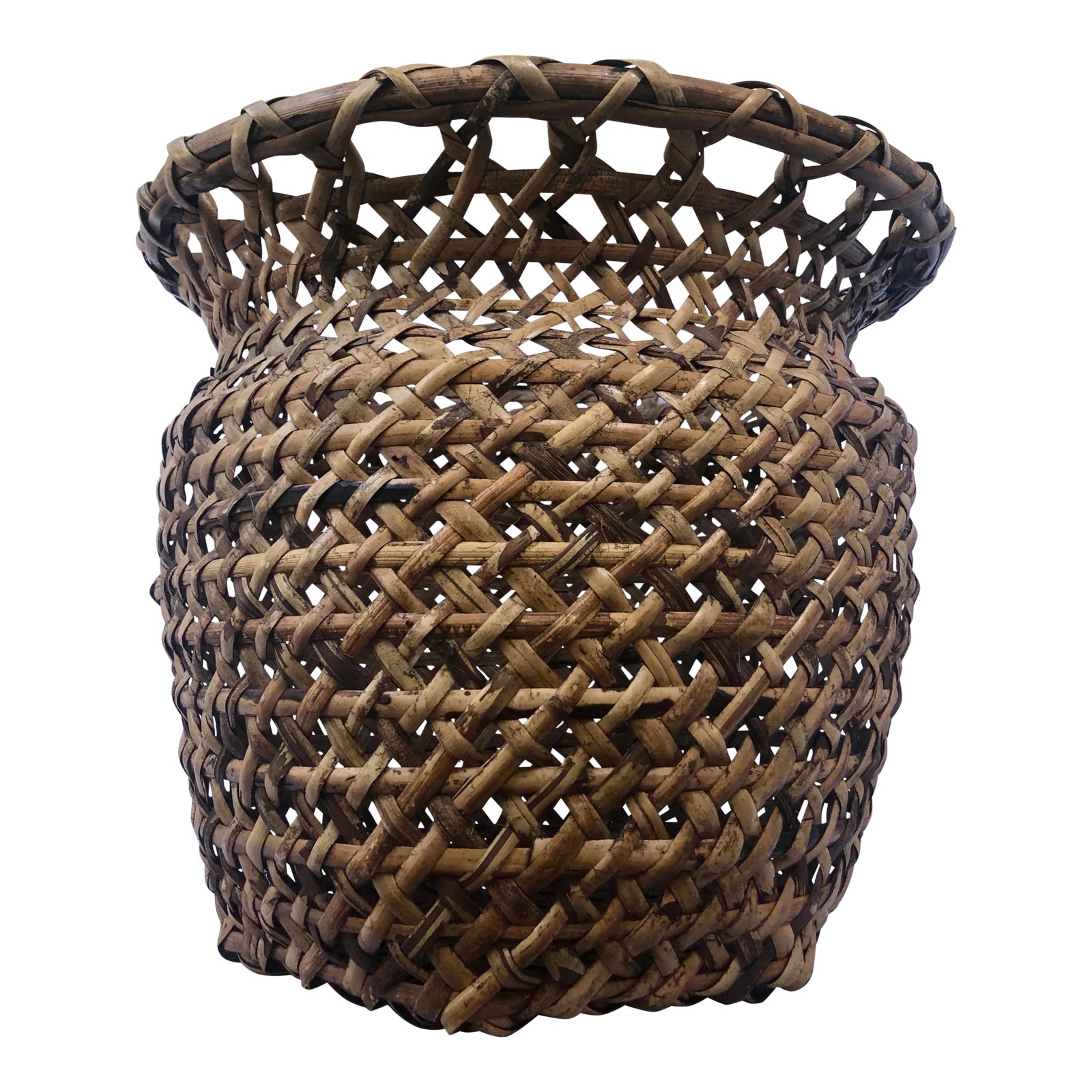 Large Natural Woven Bamboo Rattan Planter Basket | Chairish