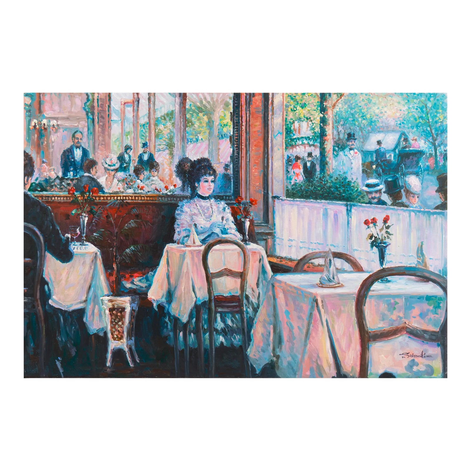 'Waiting at the Cafe', French Impressionist Oil, Paris in the Spring ...