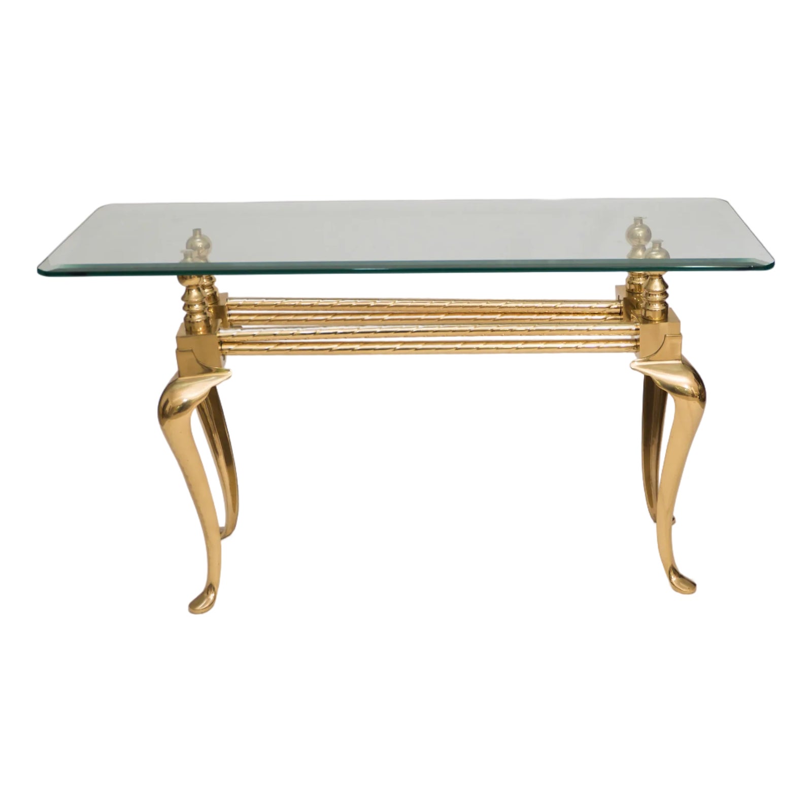 Brass Cabriole Leg Console Table 1970s | Chairish