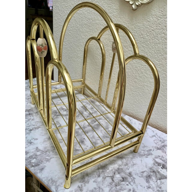 Vintage 1970s Brass and Enamel Magazine or Wood Vessel Rack | Chairish