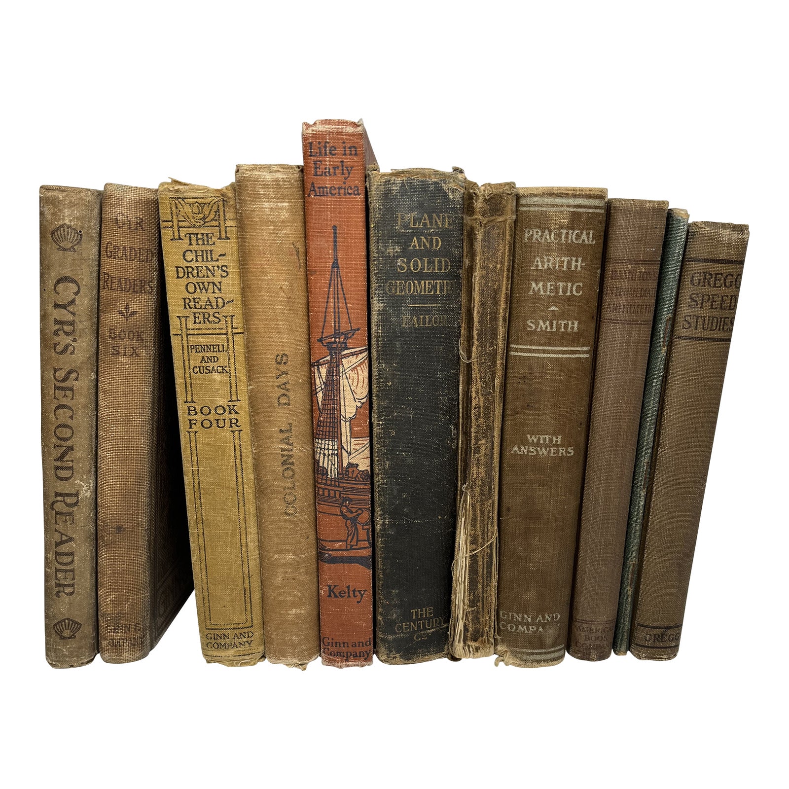 Neutral School Text Vintage Books - 11 Pieces | Chairish