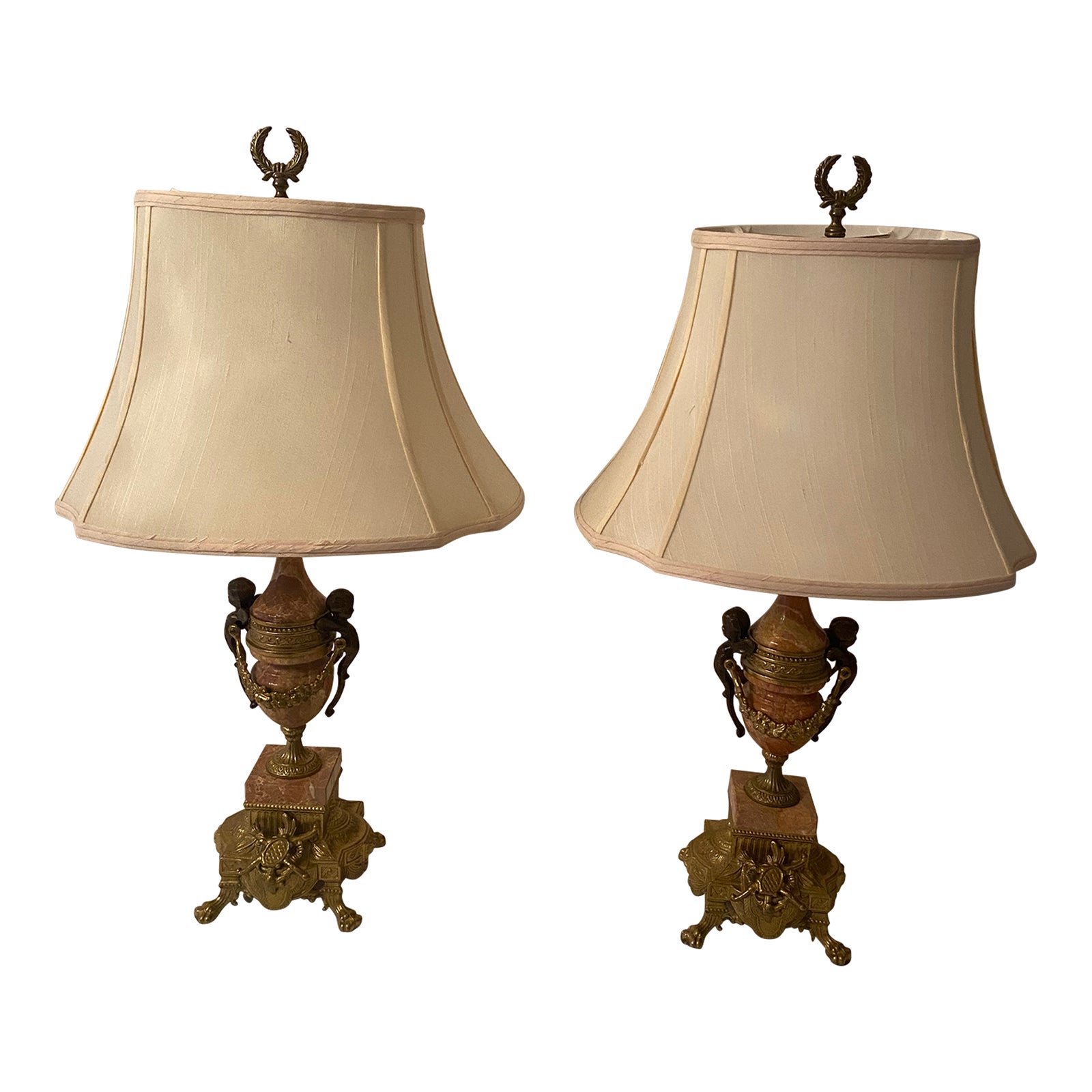 Vintage Brevettato Italian Gilt Bronze/Brass Marble Lamps - a Pair ...