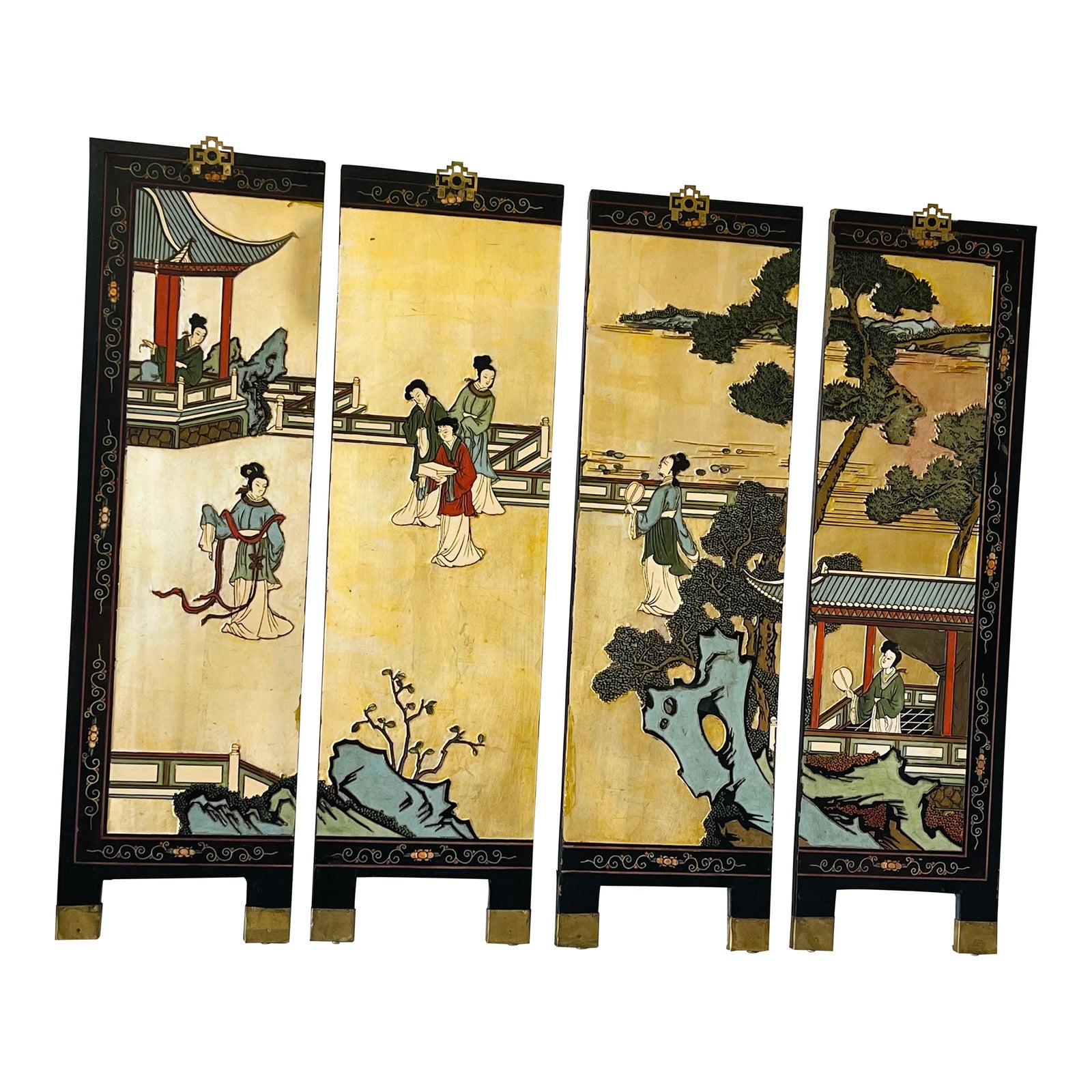 Antique Chinese Doublesided Gold Wall Screen | Chairish