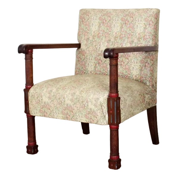 Vintage Wood Fabric Armchair 1920s