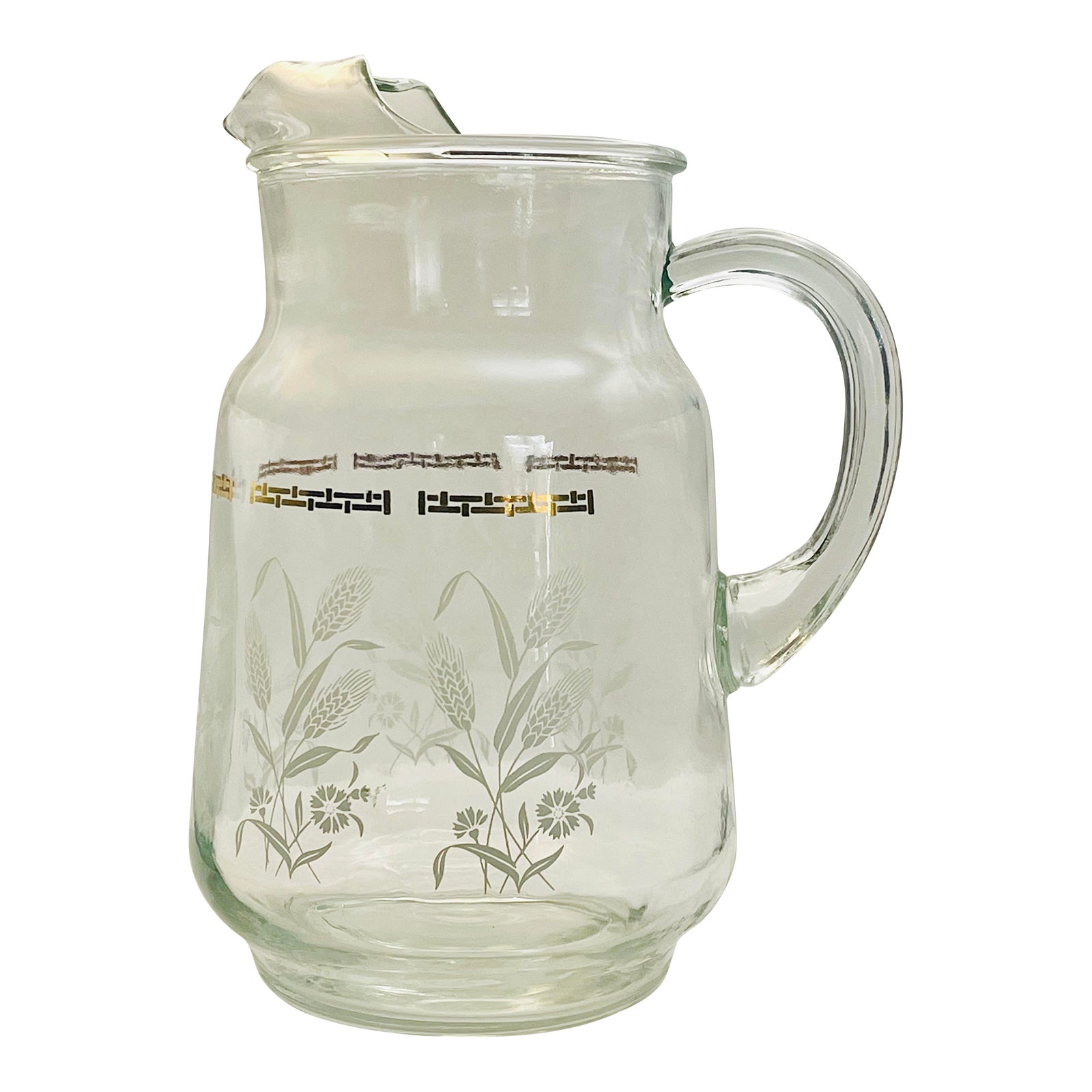 Mid 20th Century Gold & White Wheat Pitcher | Chairish