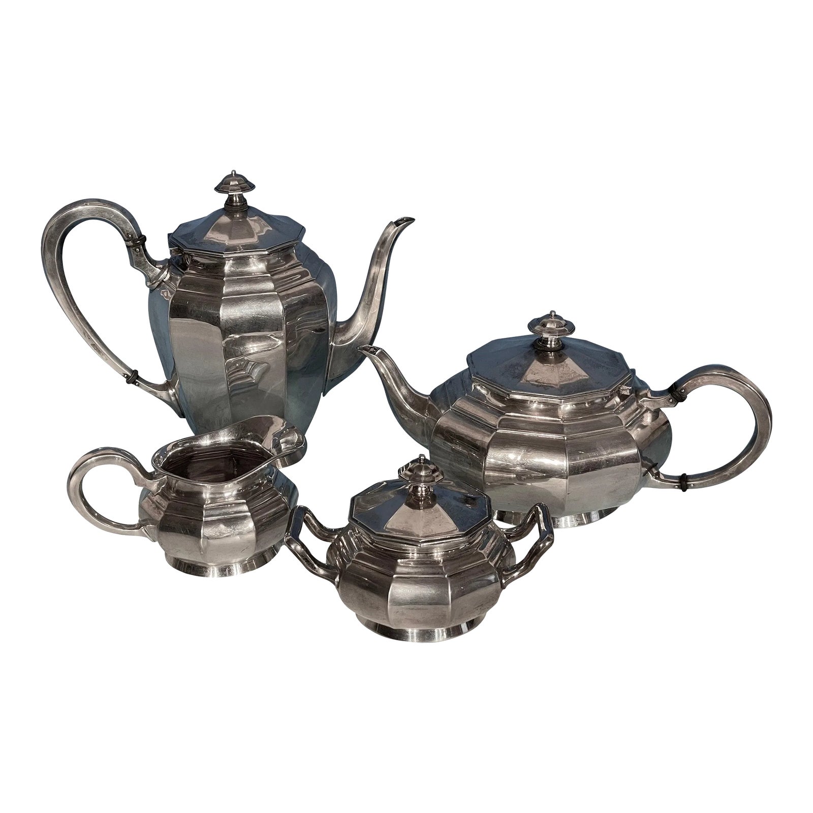 1900-20 German Art Deco Silver 835 Coffee & Tea Set - Set of 4 | Chairish