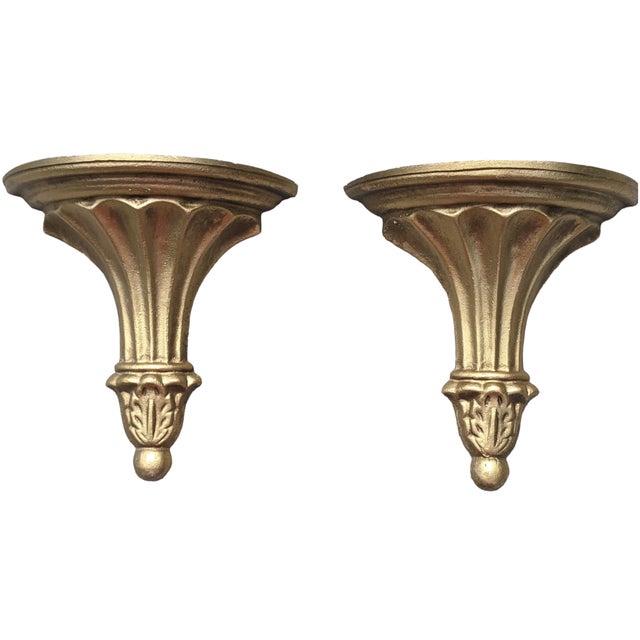 Vintage Regency Gold Metal Wall Brackets- a Pair | Chairish
