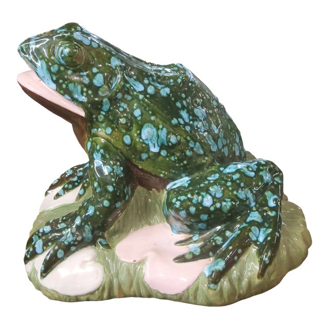 Large 1970s Ceramic Glazed Pottery Frog | Chairish