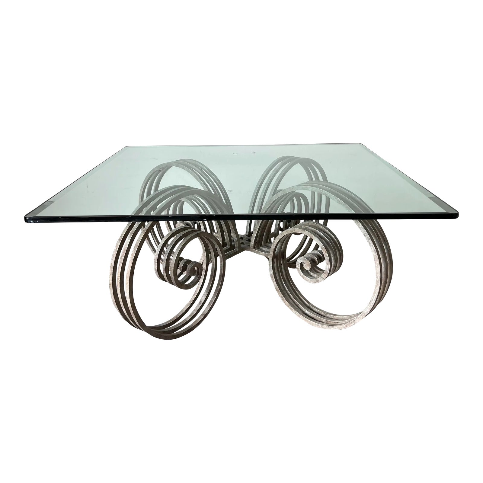 80's Postmodern Spiral Scrolled Iron Square Coffee Table | Chairish