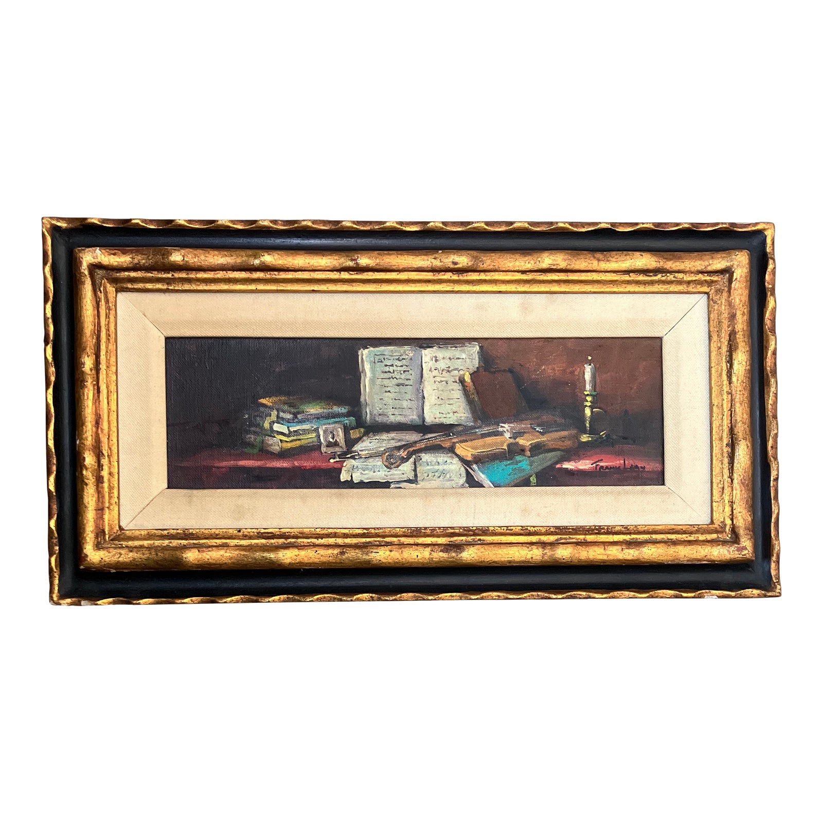 1950’s Original Still Life Painting With Books & Violin Signed Original ...