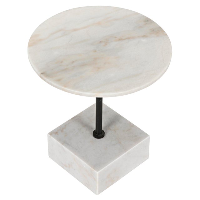 Rodin Marble Side Table in Black Metal Finish with White Stone | Chairish