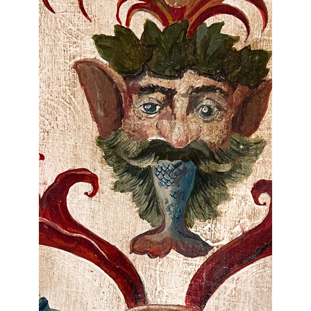 Italian Grotesque Style Oil on Wood Wall Hanging Panel Painting With ...