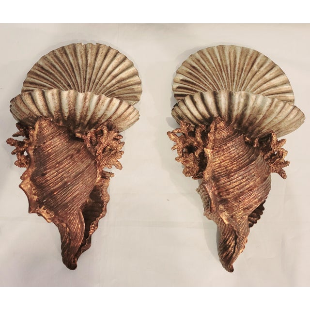 Vintage Coastal Regency Large Sea Clam Conch Shell Form Gold Silver ...