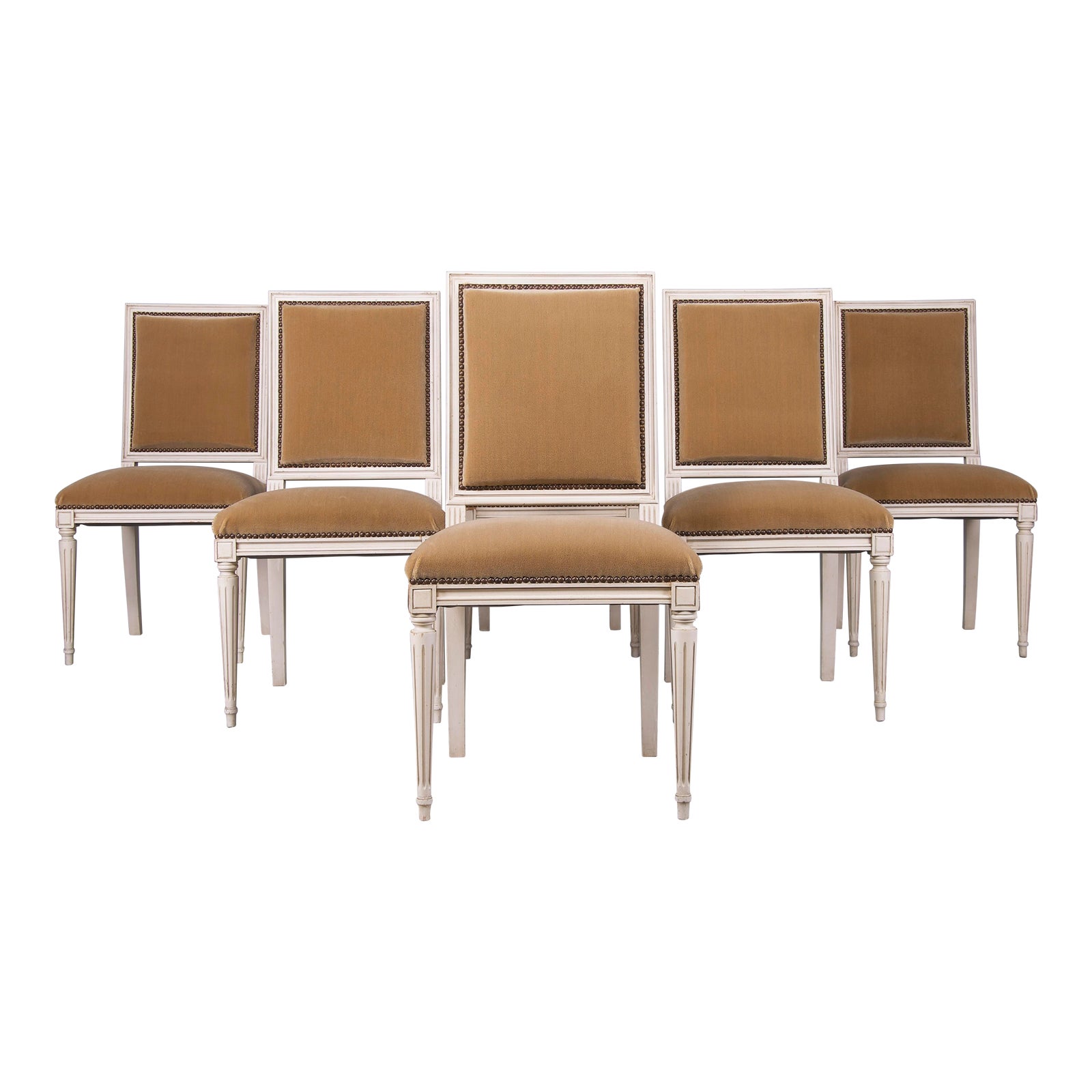 French Louis XVI Style Painted Square Back Dining Chairs W/ Beige ...