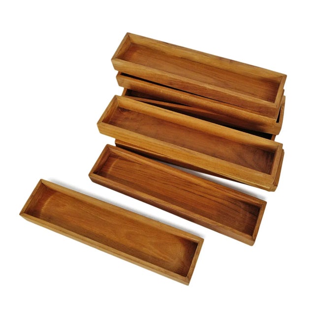 Simple Teak Wood Long Tray | Chairish