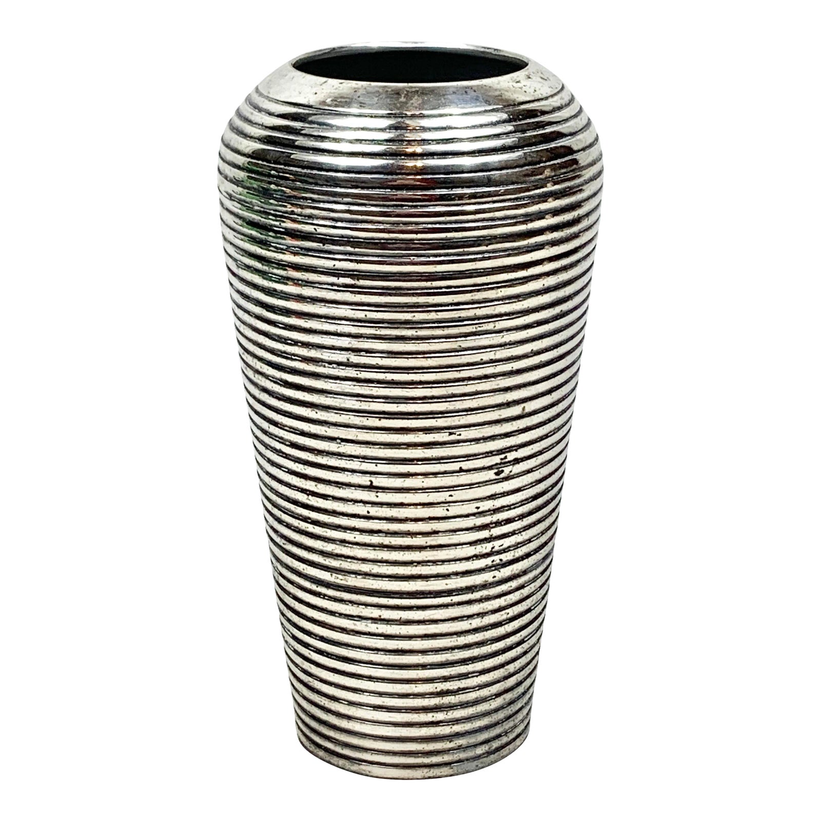 Vintage Silver Metal Vase | Chairish