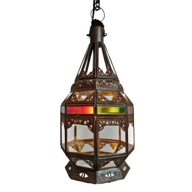 Multi Color Glass Moroccan Lantern | Chairish