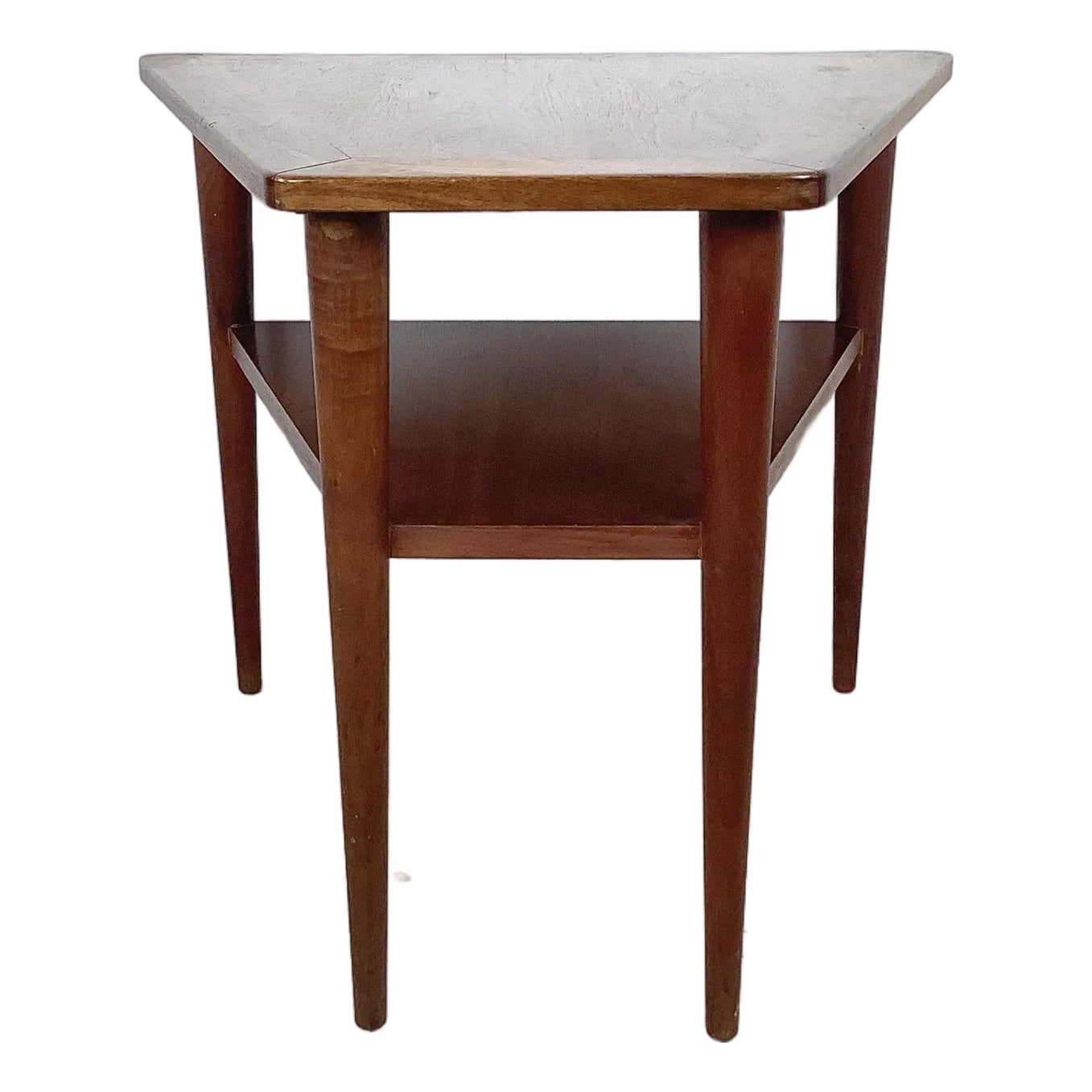 Scandinavian Modern Trapezoidal End Table With Shelf | Chairish