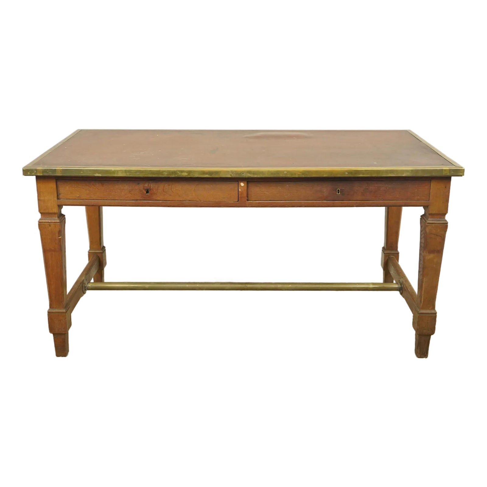 Mid 20th Century Banque De France Leather Top Wood Bank Writing Desk ...