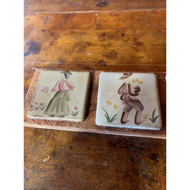 1980s Mounted Hand-Painted Tiles | Chairish