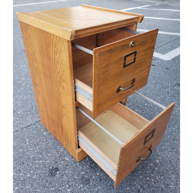 Vintage Two Drawer Oak Locking Filing Cabinet Chairish