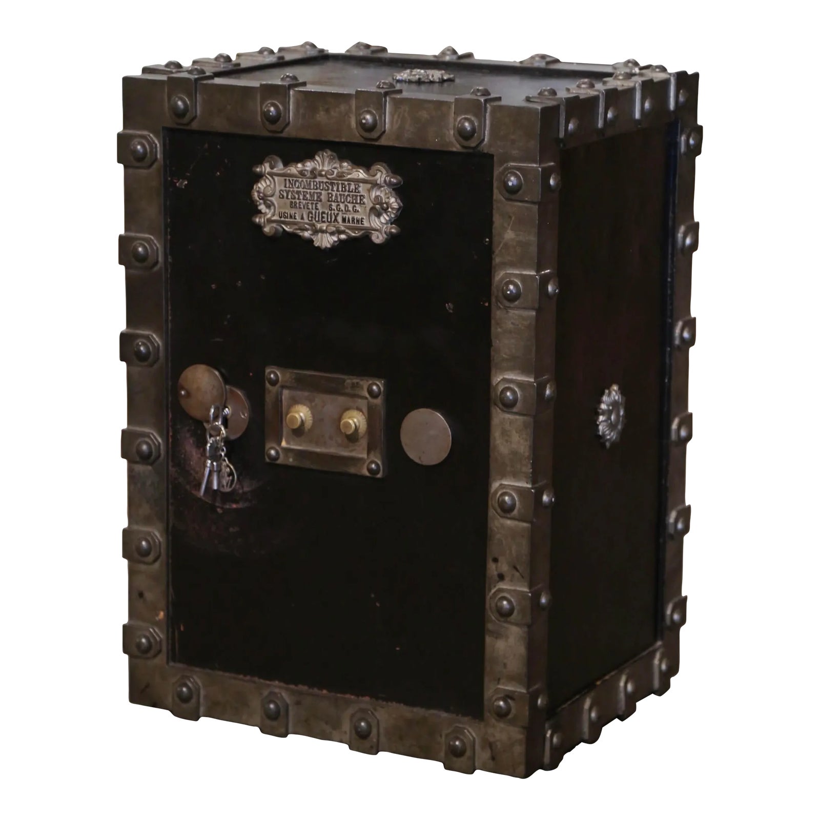 19th Century French Polished Cast Iron Safe With Key and Two-Letter ...