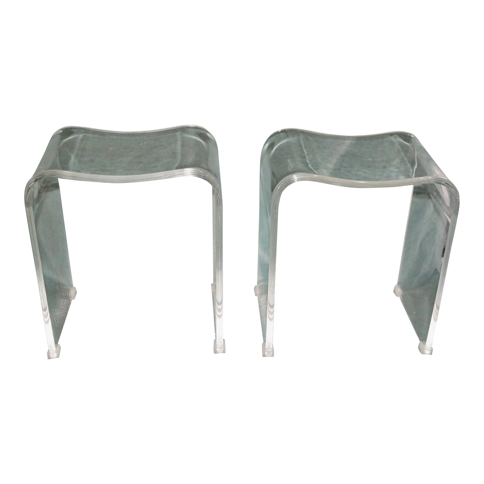 Late 20th Century Mid-Century Modern Waterfall Lucite Stools - a Pair ...