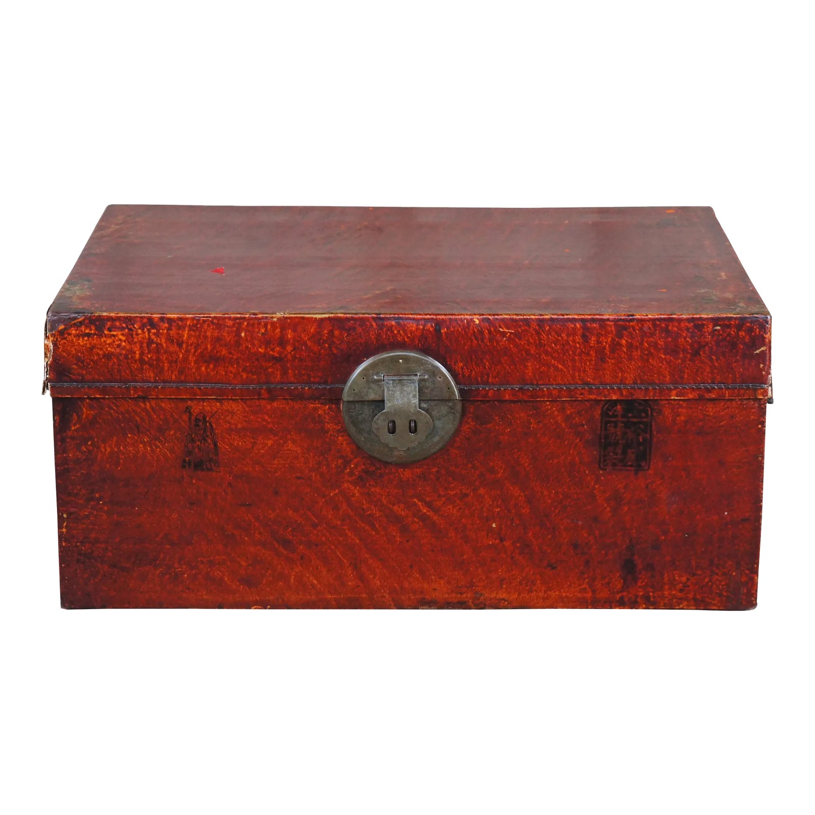 20th Century Chinese Ming Style Lacquered Red Leather Trunk Blanket ...